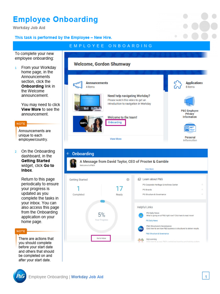 Workday Employee Onboarding Guide | PDF | Employment | Computing