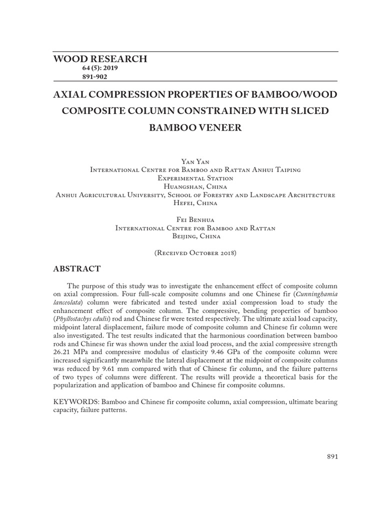 Axial Compression Properties of Bamboowood Composite Column Constrained | PDF | Strength Of ...