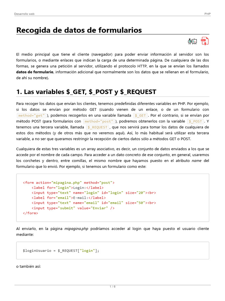 Recogida de Datos de Formularios: 1. Las Variables $ - GET, $ - POST y $ - REQUEST | PDF | Redes ...