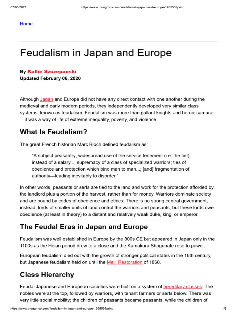Feudalism in Japan and Europe 195556 | PDF | Feudalism | Samurai