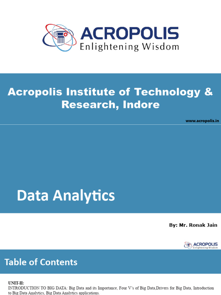 UNIT 2 DA | PDF | Big Data | Analytics
