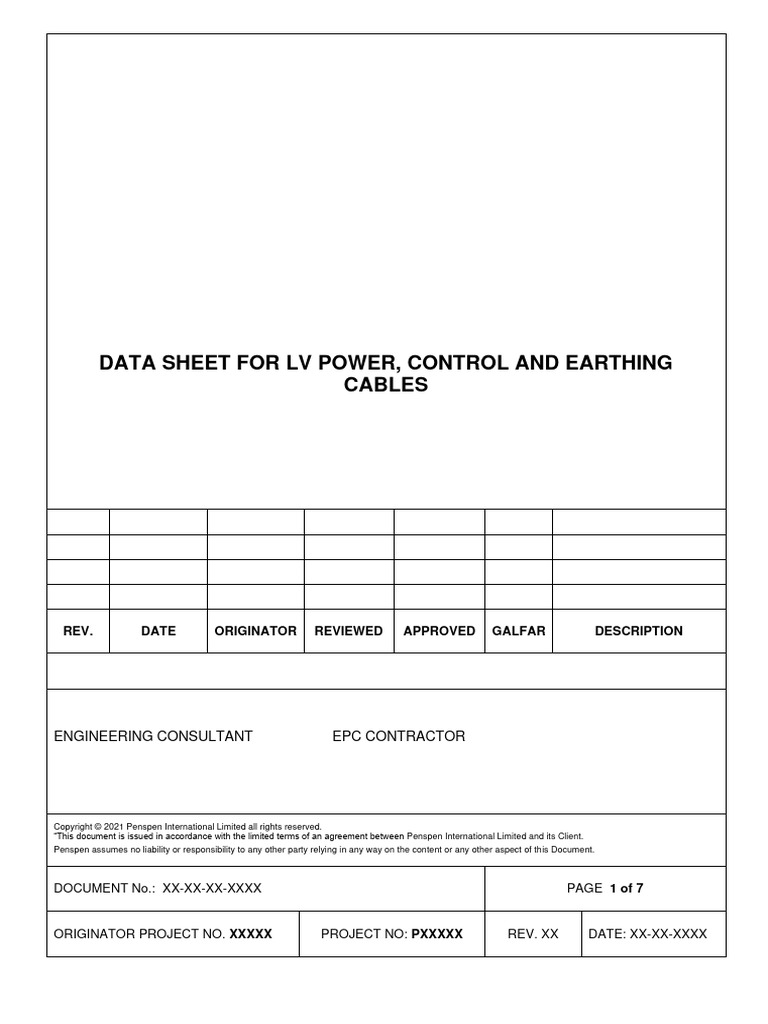 Datasheet For LV Power, Control and Earthing Cables | PDF | Information ...