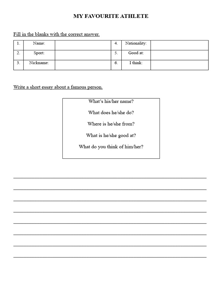 My Favourite Athlete Essay Template | PDF | Sports & Recreation