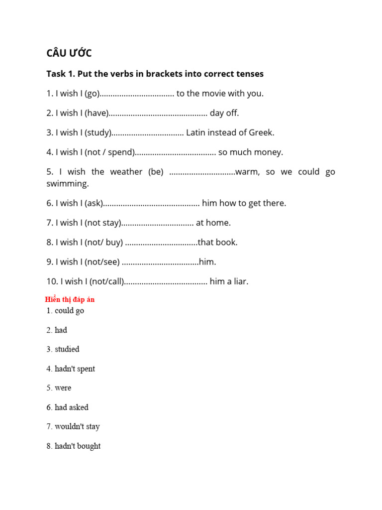 Task 1. Put the verbs in brackets into correct tenses: Hiển thị đáp án ...