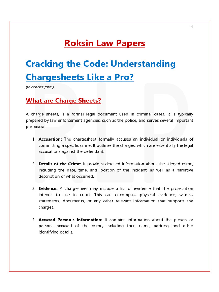 How To Read Chargesheets - RLP (Roksin Law Papers) | PDF | Prosecutor | Witness