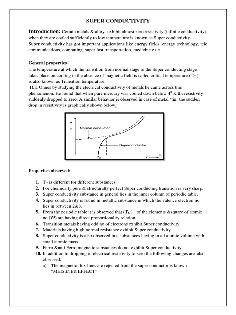 Unit 4 SUPER CONDUCTIVITY | PDF | Superconductivity | Electrical Resistivity And Conductivity