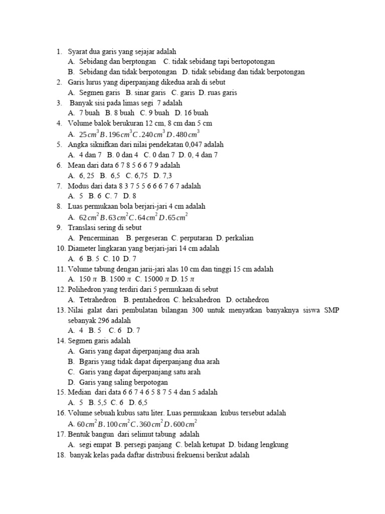 Soal MTK 7 | PDF | Metode & Bahan Ajar