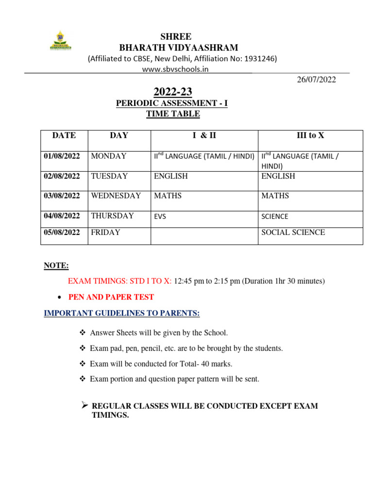 PA I TIME TABLE | PDF