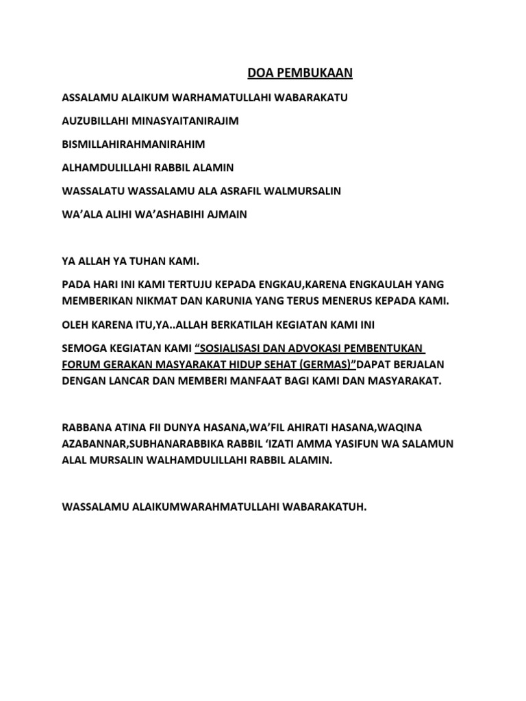 Doa Pembukaan | PDF