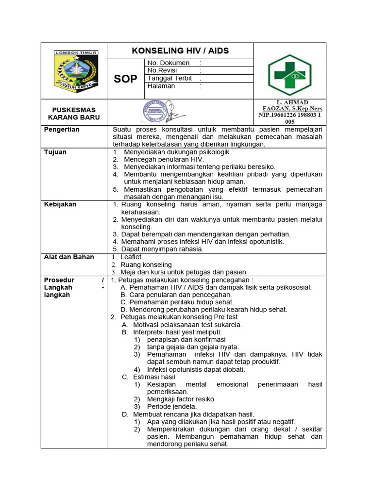 Sop Hiv Dan Sop Pal | PDF | Pengembangan Diri | Sains & Matematika