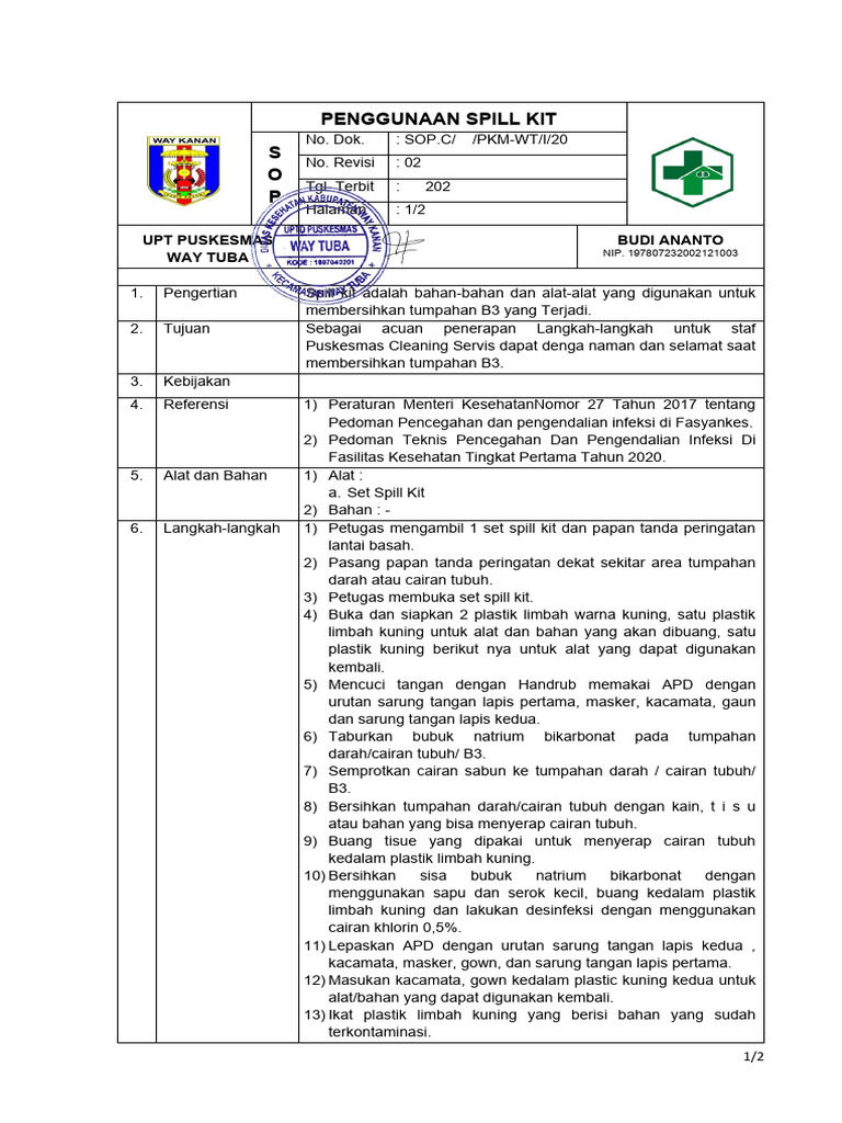 SOP Penggunaan Spill Kit | PDF
