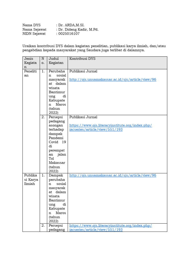 Format Kontribusi Sejawat Dan DYS | PDF