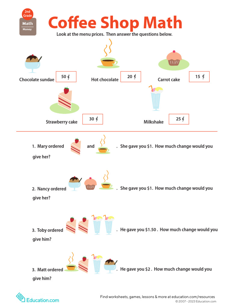 Making Change Coffee Shop Math | PDF