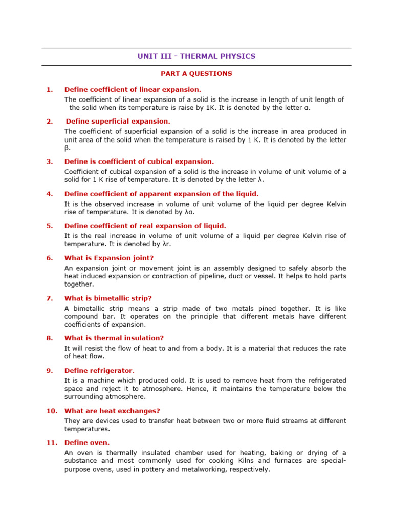 Thermal Physics Question Bank | PDF | Thermal Expansion | Electrical Resistivity And Conductivity