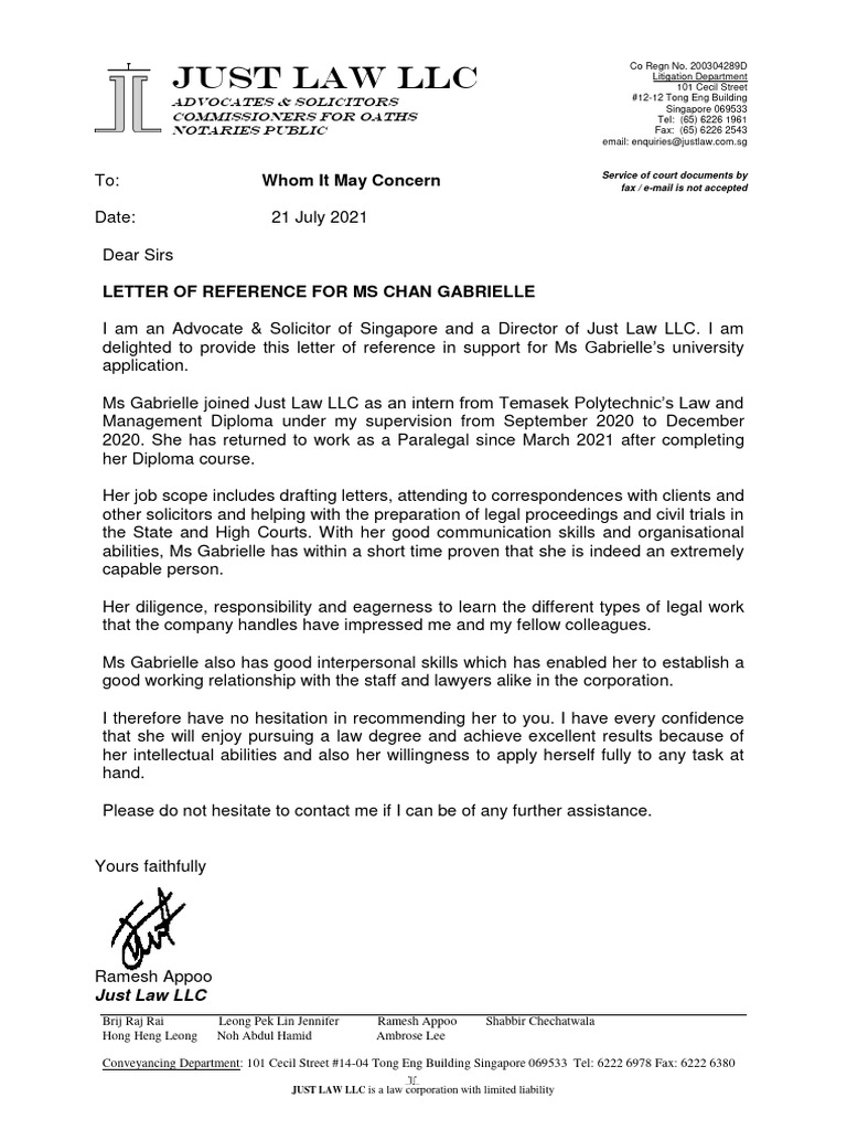Recommendation Letter - Gabrielle | PDF | Notary Public | Lawyer