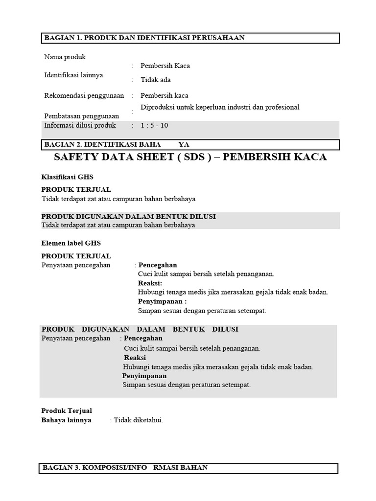 Msds Pembersih Kaca | PDF