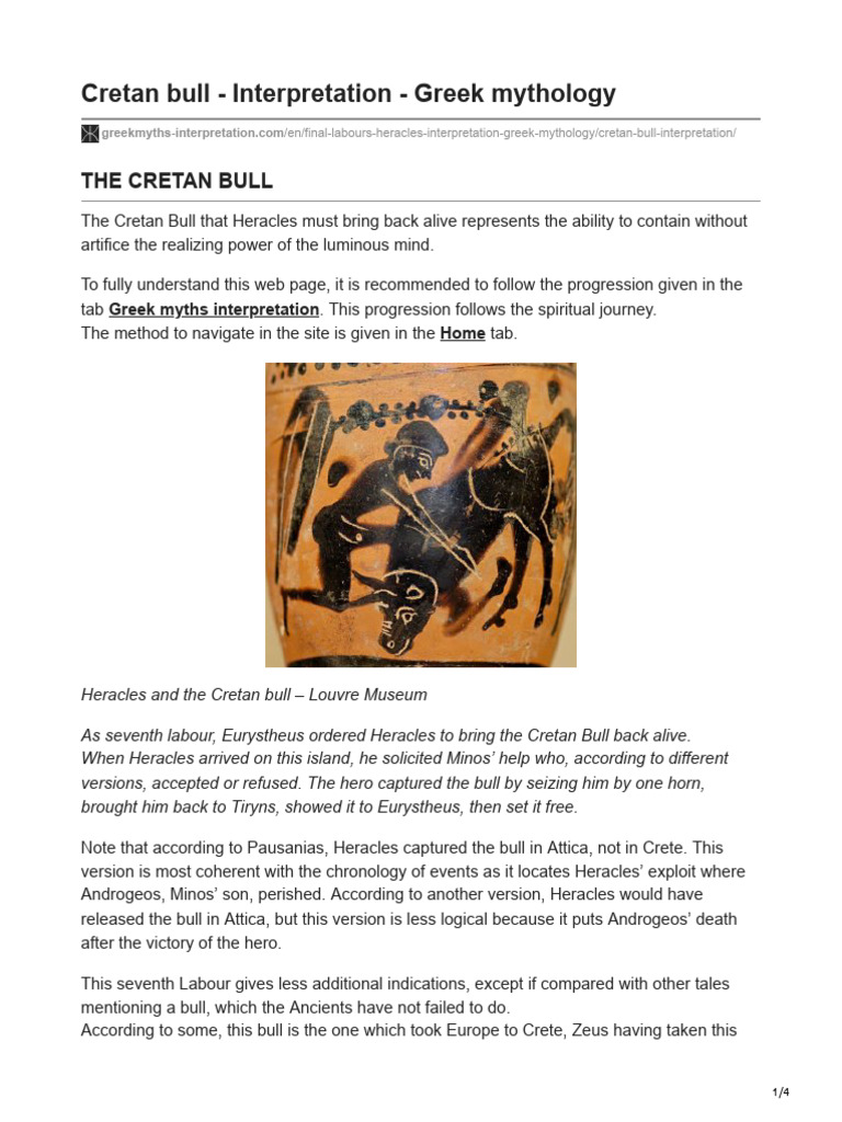 Cretan Bull - Interpretation - Greek Mythology | PDF | Minotaur