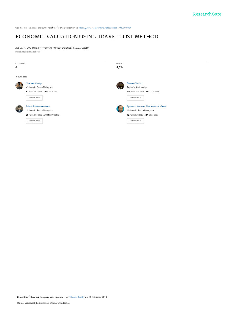 Economic Valuation Using Travel Cost Method | Download Free PDF ...