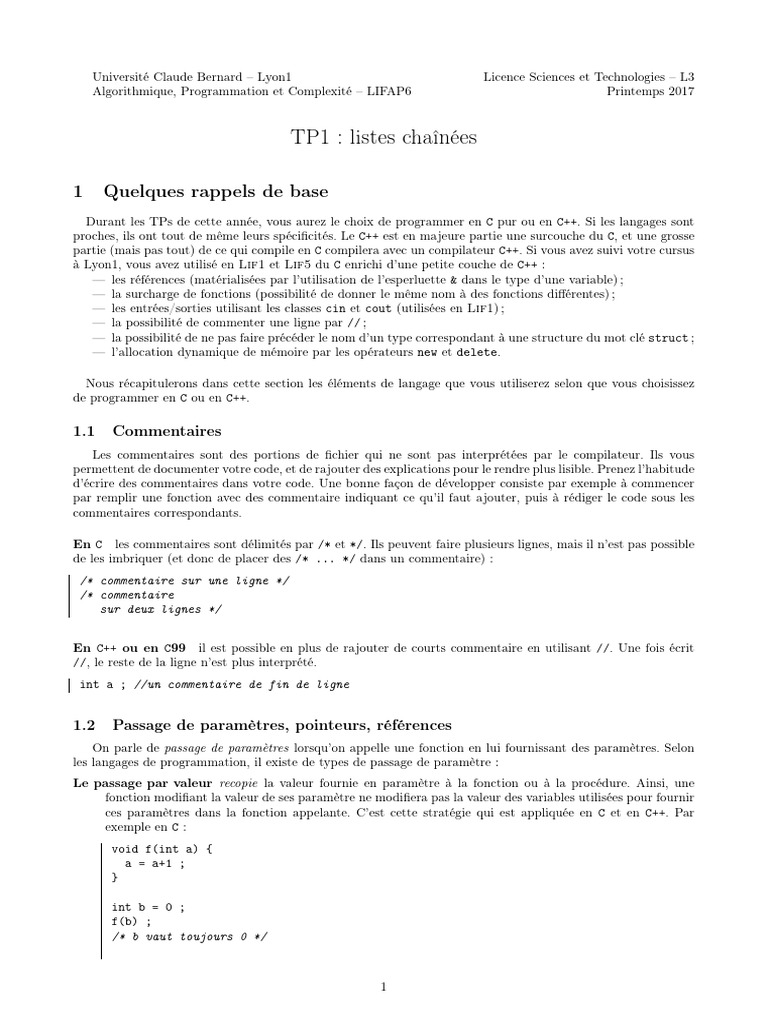 TP 01 | PDF | C ++ | Variable (informatique)