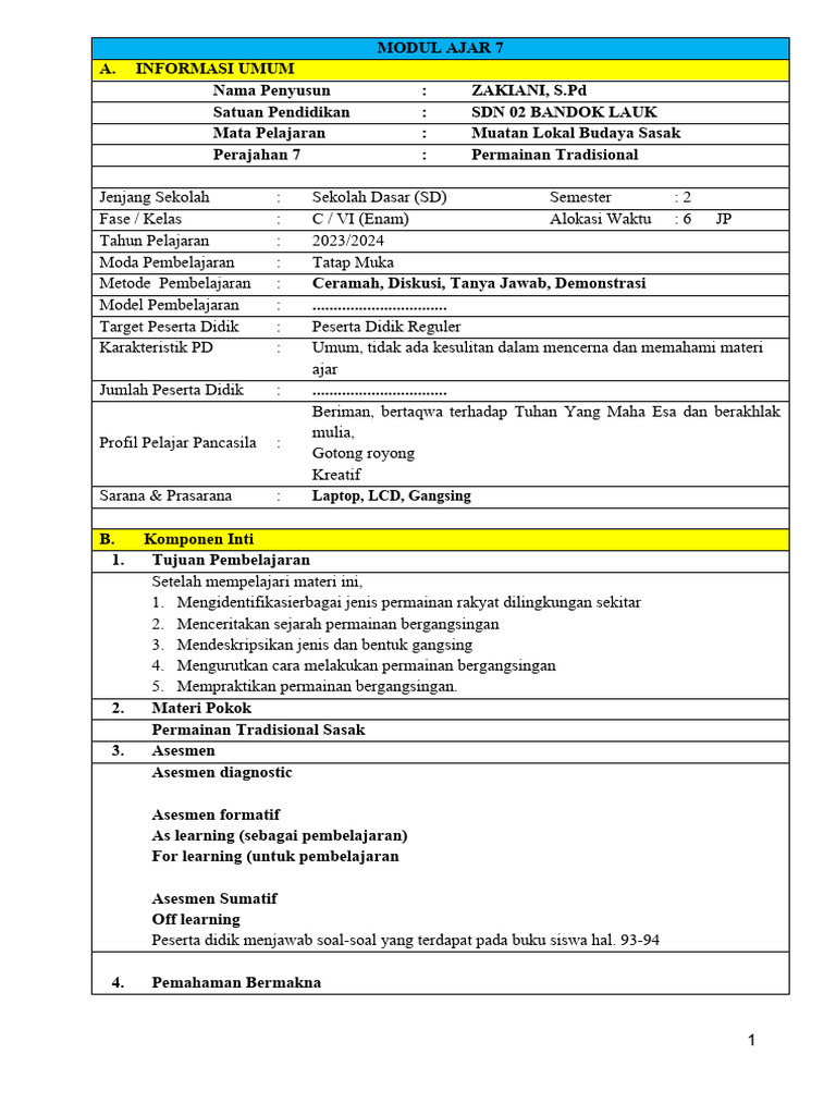 Modul Ajar Permainan Tradisional SD | PDF | Kesehatan Holistik