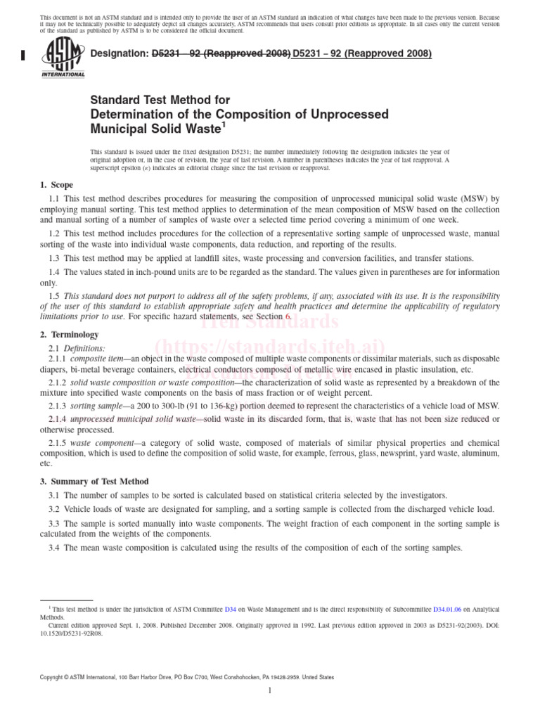 Astm D5231 92 2008 | PDF | Waste | Municipal Solid Waste