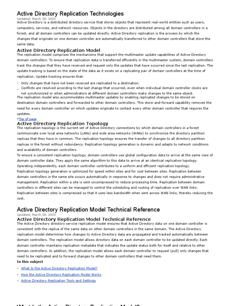 Active Directory Replication Technologies Pdf Active Directory Replication Computing