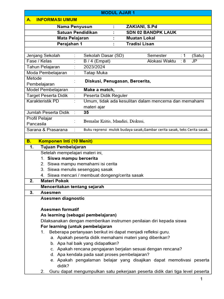 Modul Ajar 1 Tradisi Lisan | PDF