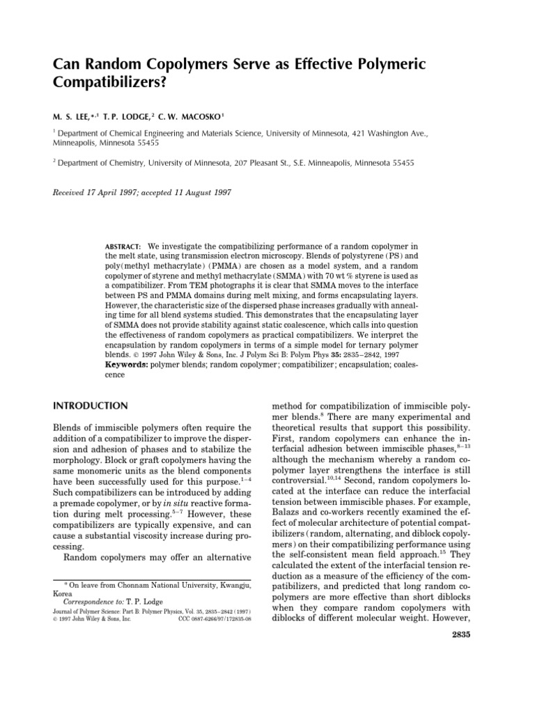 J Polym Sci B Polym Phys - 1998 - Lee - Can Random Copolymers Serve As Effective Polymeric ...