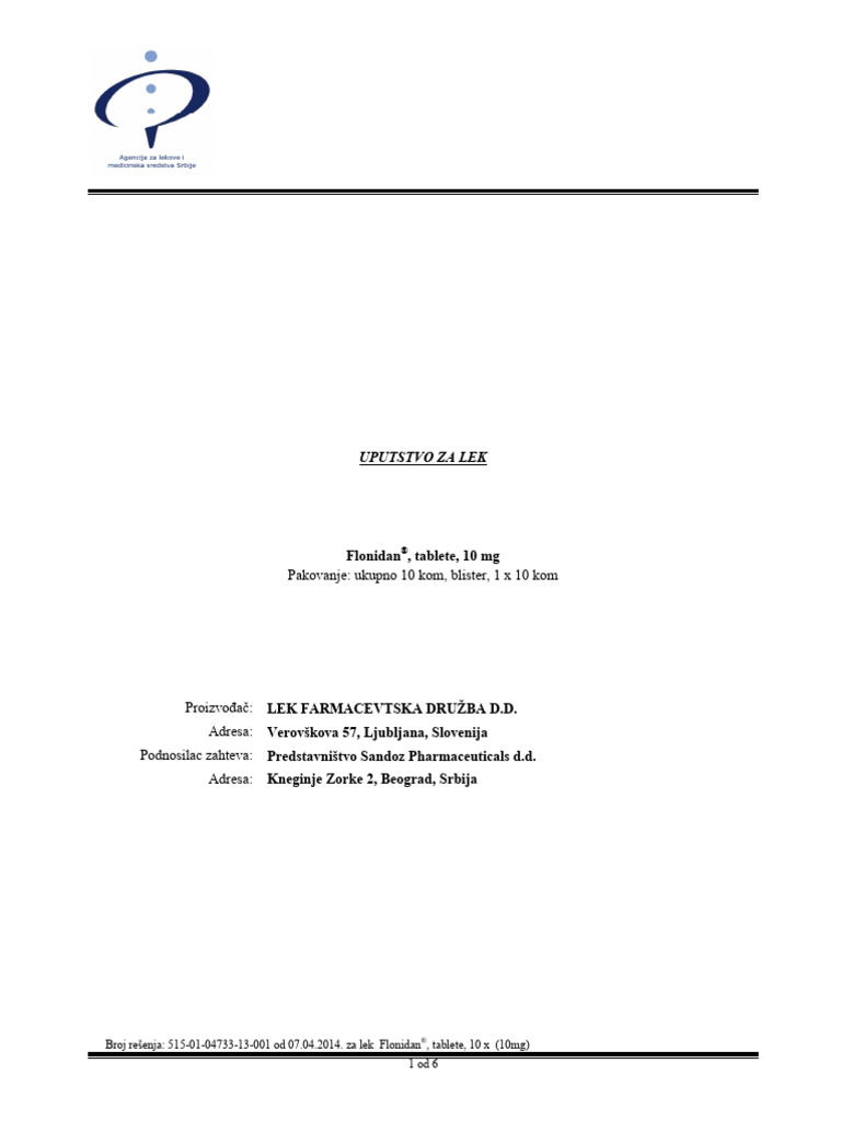 Pakovanje: Ukupno 10 Kom, Blister, 1 X 10 Kom: Uputstvo Za Lek | PDF