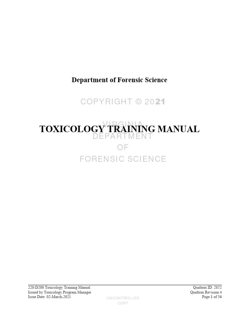 220 D200 Toxicology Training Manual | PDF | Toxicology | Forensic Science