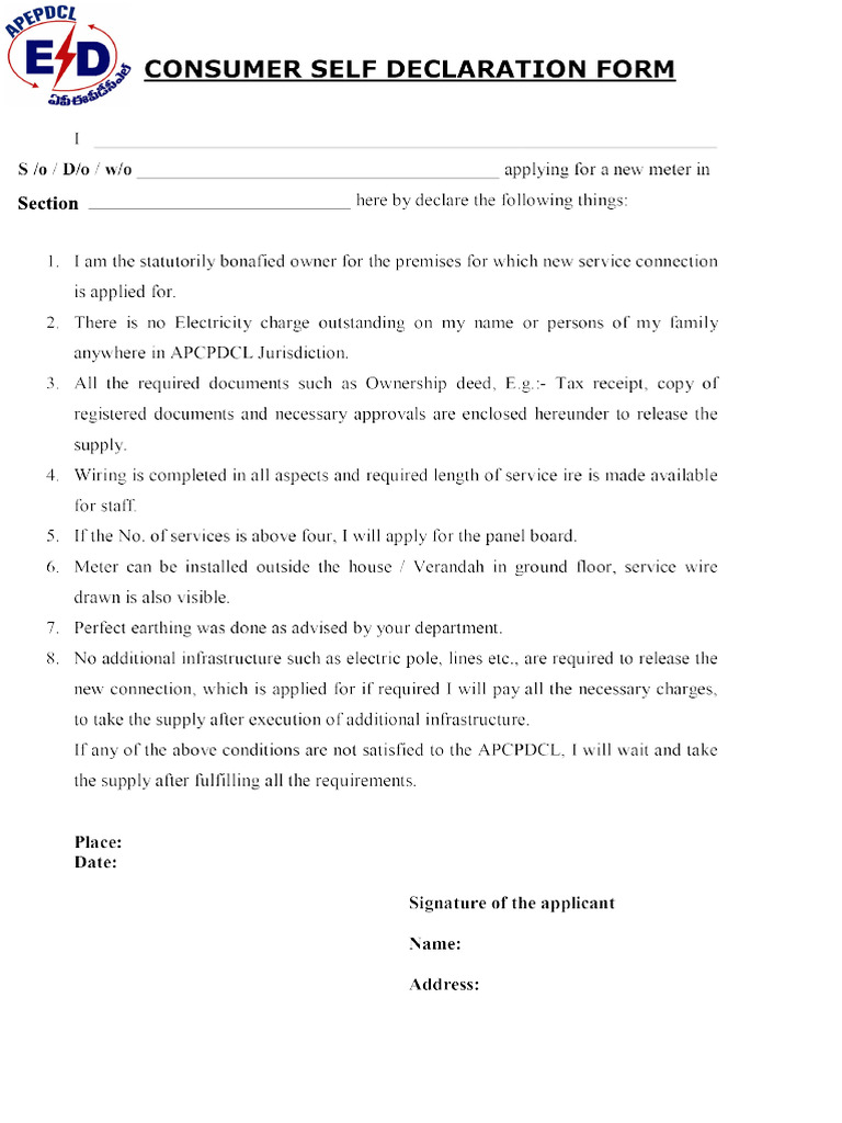 Self Declaration Epdcl | PDF