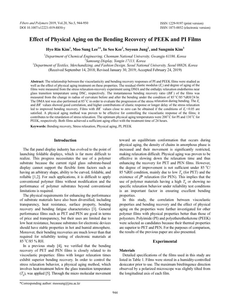 Effect of Physical Aging On The Bending Recovery of PEEK and PI Films ...