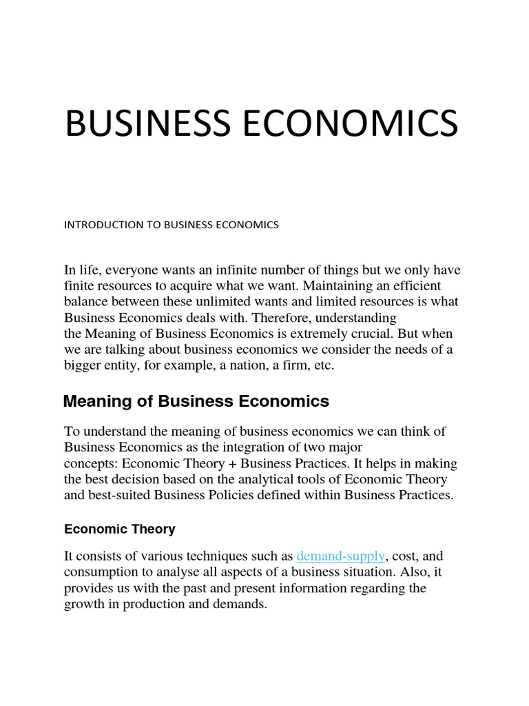 Business Economics Overview for B.Com Students | PDF | Economics ...