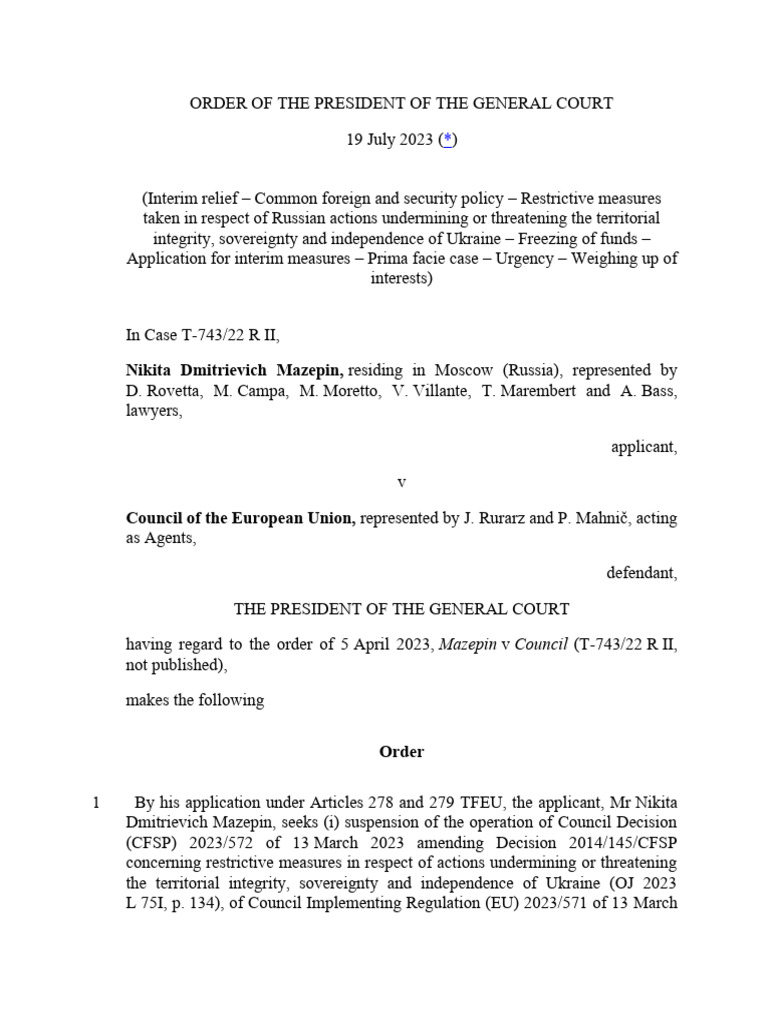 Order of The President of The General Court | PDF | Fédération ...