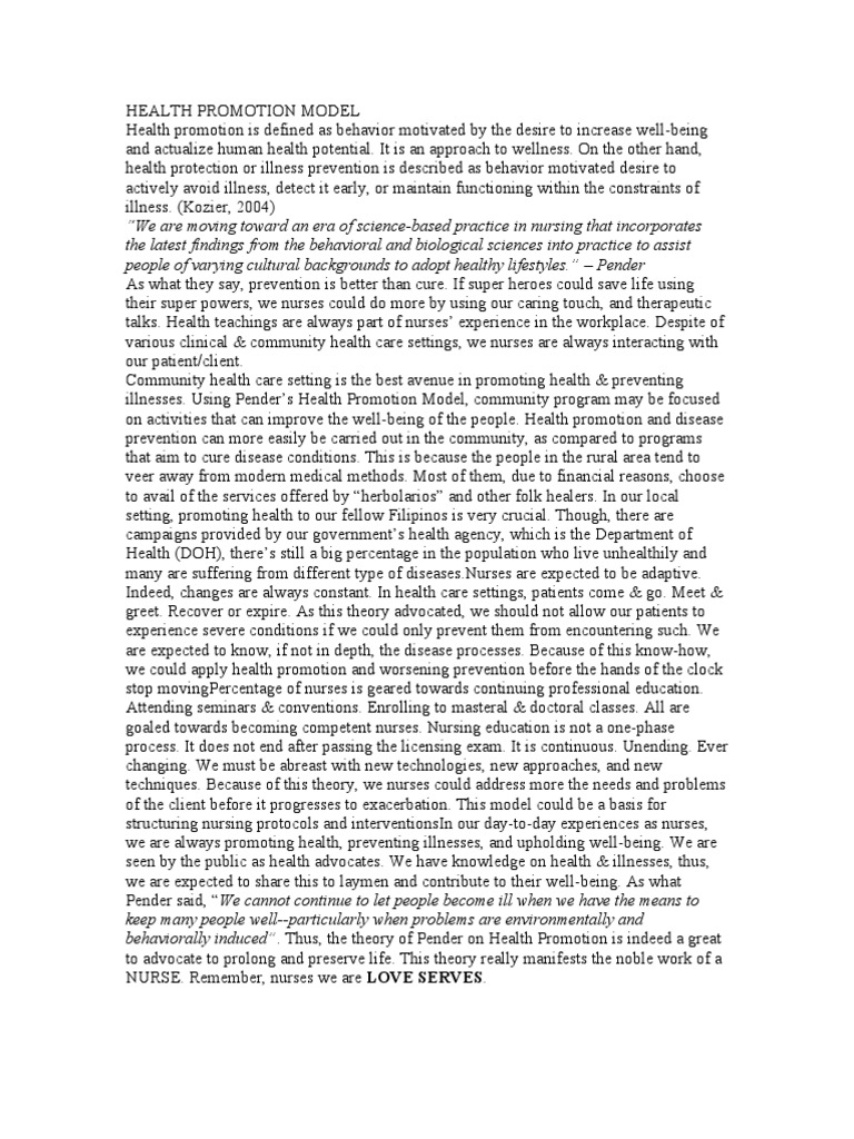 Health Promotion Model | PDF | Nursing | Health Promotion