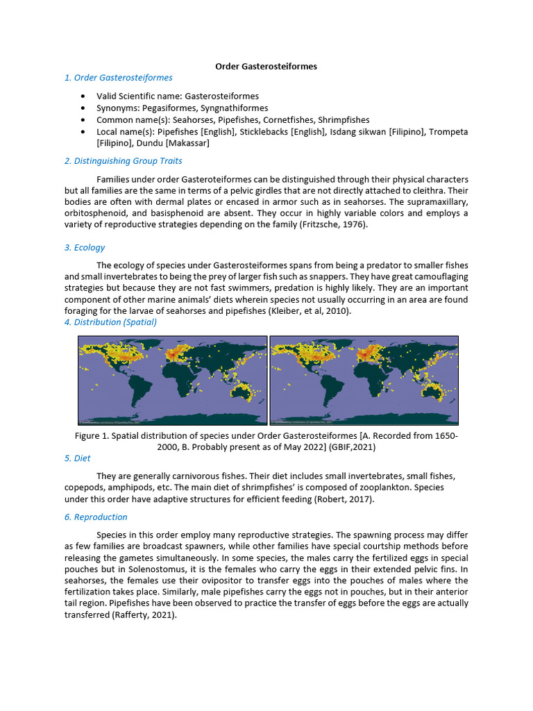 Overview of Gasterosteiformes Fishes | PDF | Spawn (Biology) | Predation