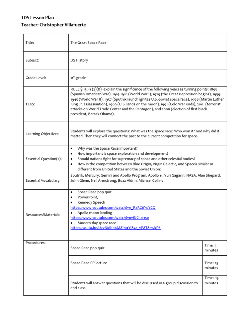 Space Race Lesson | PDF | Space Race | Apollo 11