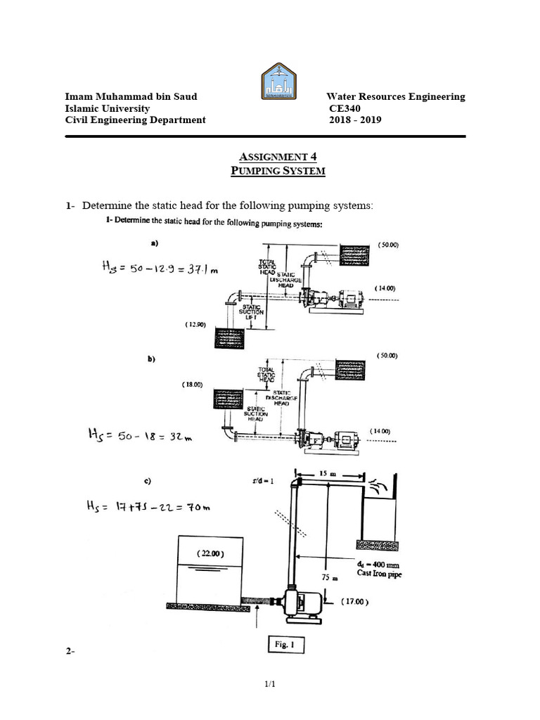 CE340 MA Assignment#4 PumpingSystem Part1 | PDF | Pump | Valve