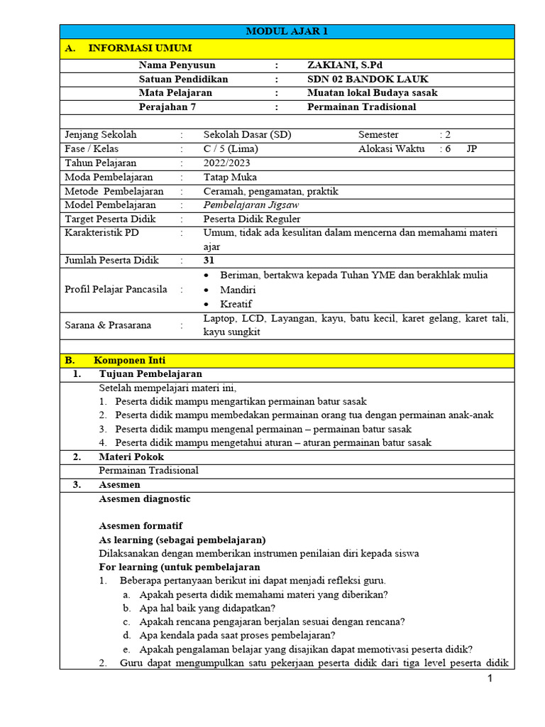Modul Ajar 7 Permainan Tradisional | PDF Modul Ajar 7 Permainan Tradisional | PDF