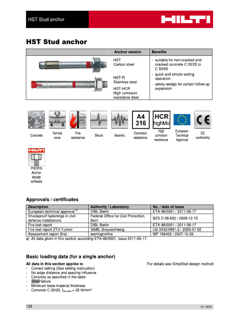 HST Stud Anchor Detils as Per Hilti | PDF