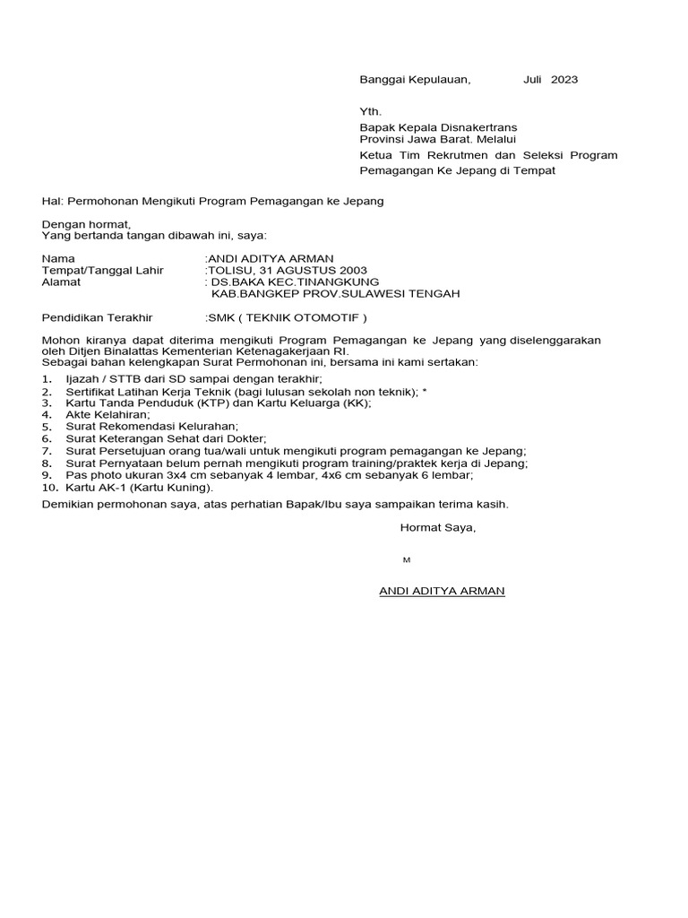 Permohonan Magang ke Jepang | PDF | Ilmu Sosial