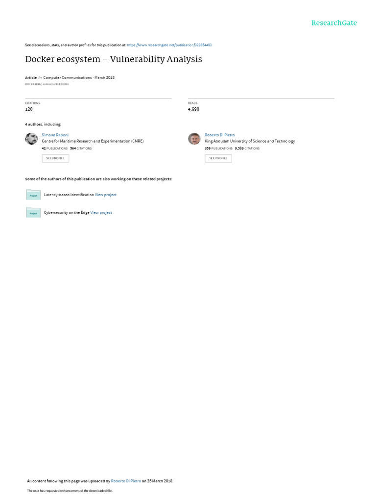Docker Ecosystem Vulnerability Analysis Pdf Virtual Machine Cloud Computing