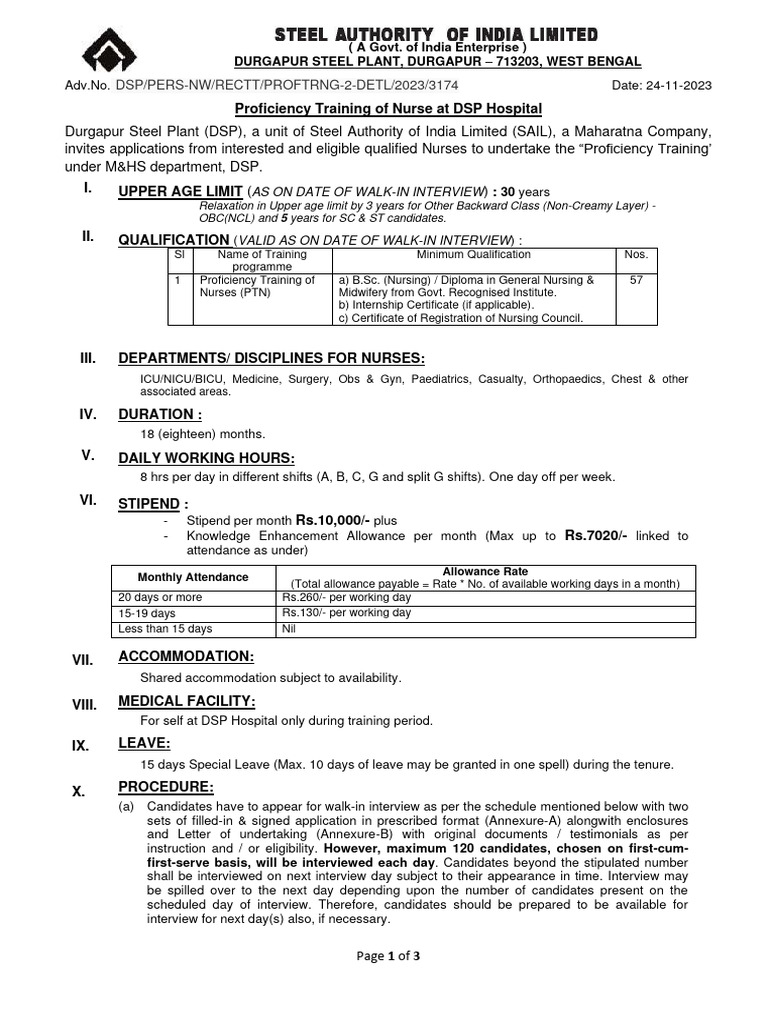 Detailed Advt. For PTN, DSP, 24.11.23 | PDF | Nursing