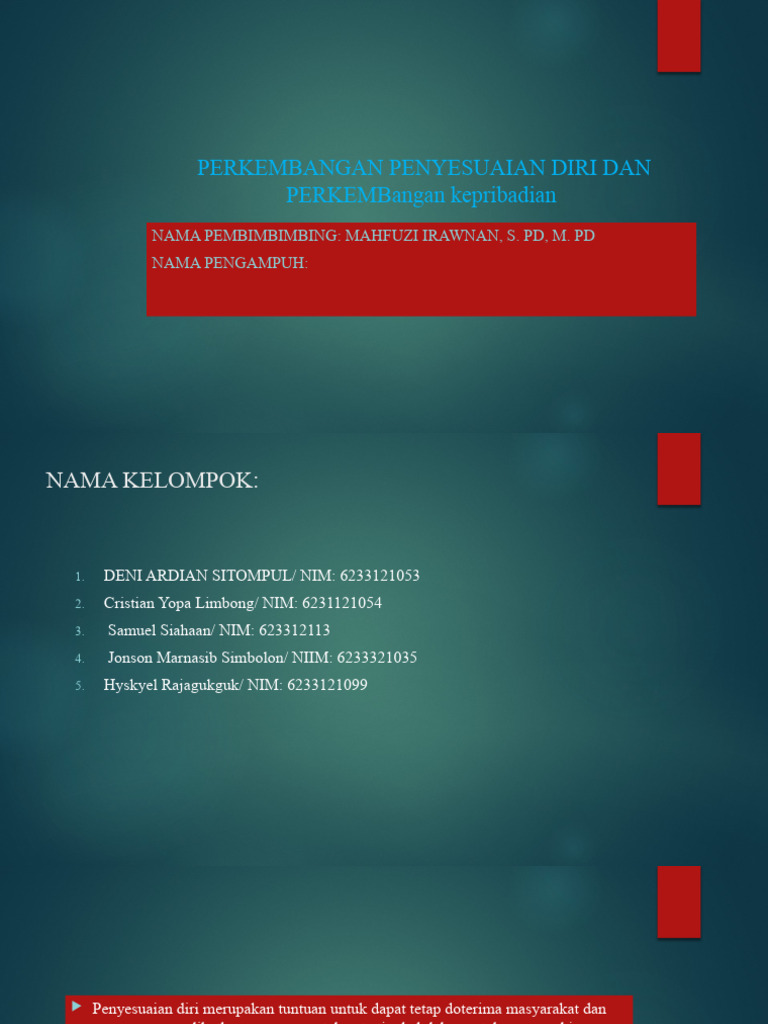 Perkembangan Penyesuaian Diri Dan Perkembangan Kepribadian888 | PDF