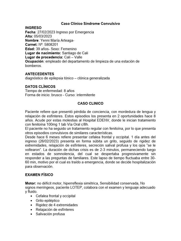 Caso clínico de epilepsia tónico-clónica | PDF | Epilepsia ...