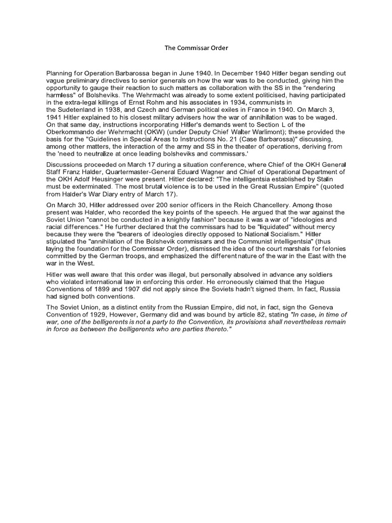 Comissar Order | PDF