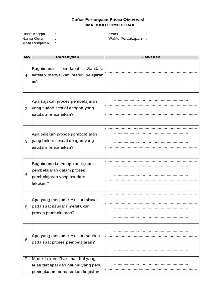 Refleksi Guru Pasca Observasi | PDF