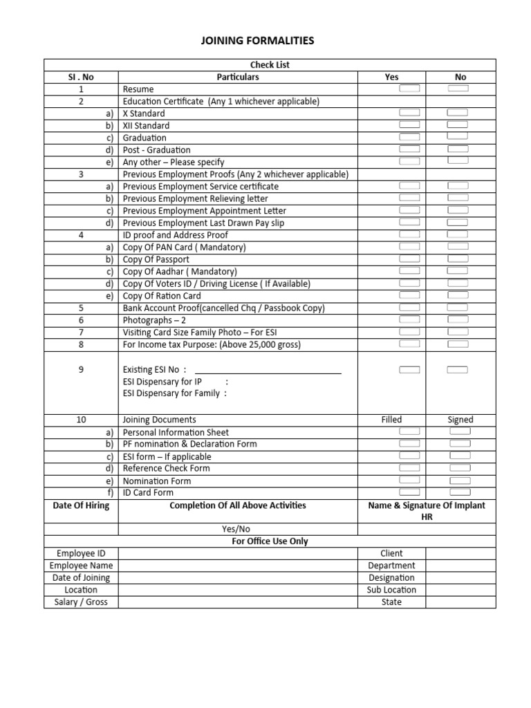 New Joining Form | PDF | Identity Document
