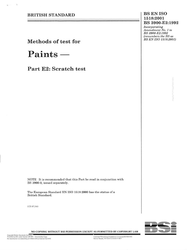BS 3900 Part E2-1992 Scratch Test | PDF