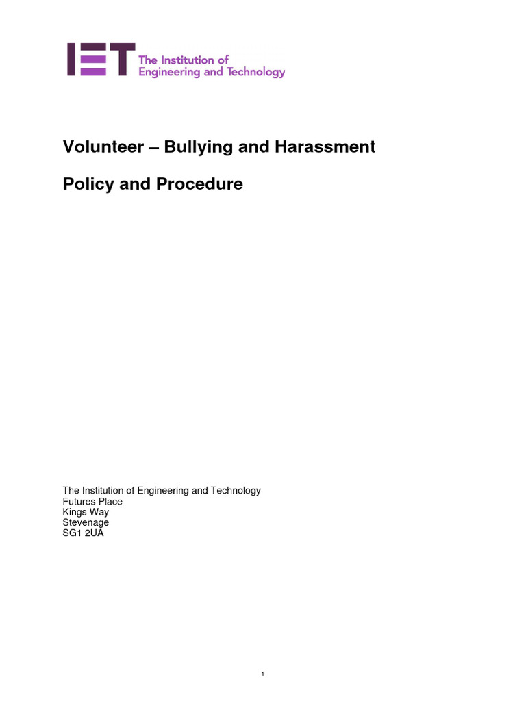 Volunteer Bullying And Harassment Policy V41 Pdf Sexual 4375